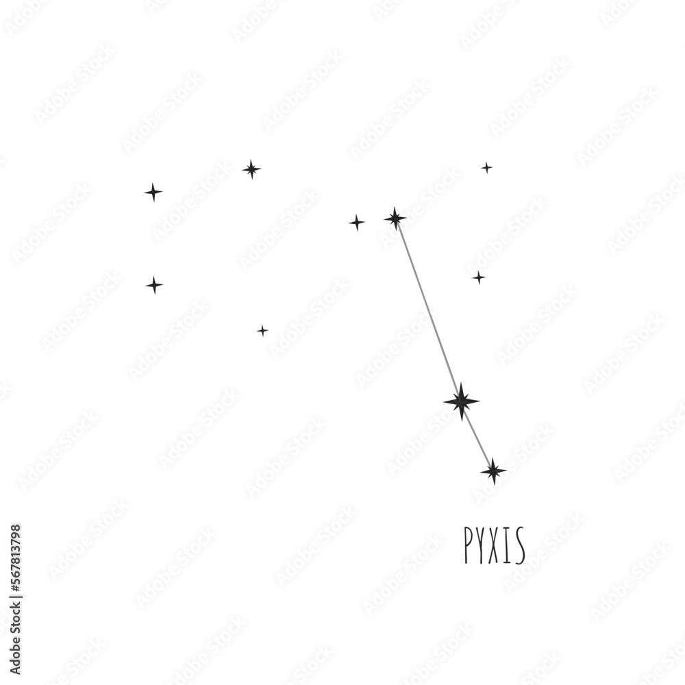 Simple constellation scheme Pyxis. Doodle, sketch, drawn style ...