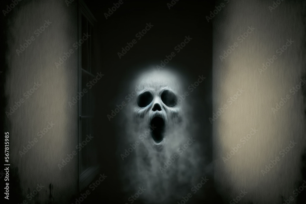 Scary ghost in the dark. Comcept of Halloween. Generative AI. Stock ...