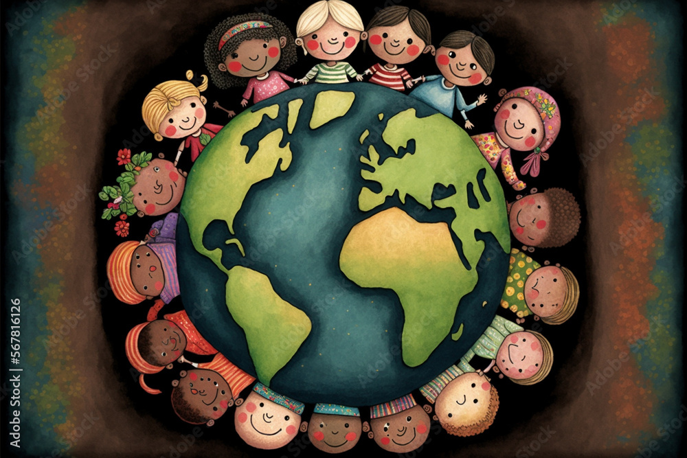 World environment and earth day concept with happy children surrounding ...