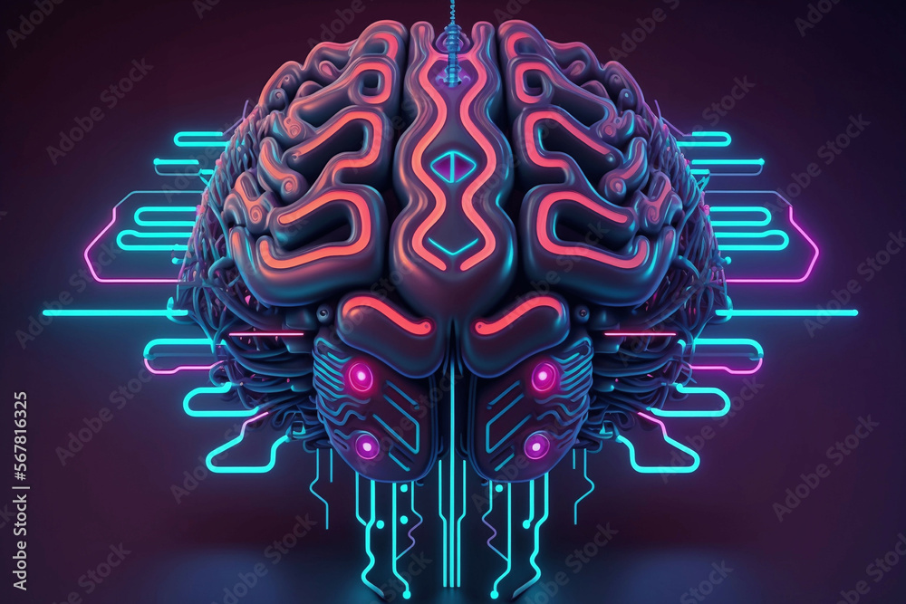 cyborg human brain attached installed to electronic cyber board on ...