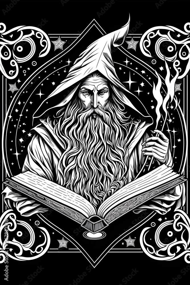 wizard spell book of oracles line art coloring page vector lines black ...