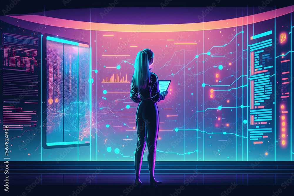 Big data technology and data science with person from the back, data ...