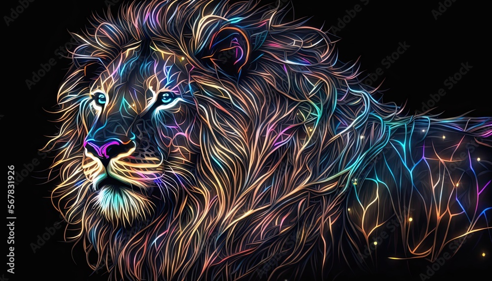 Abstract neon light Lion, artwork design, digital art, wallpaper ...