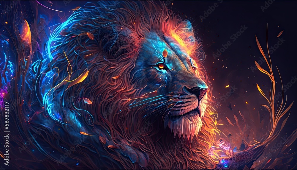 Abstract neon light Lion, artwork design, digital art, wallpaper ...