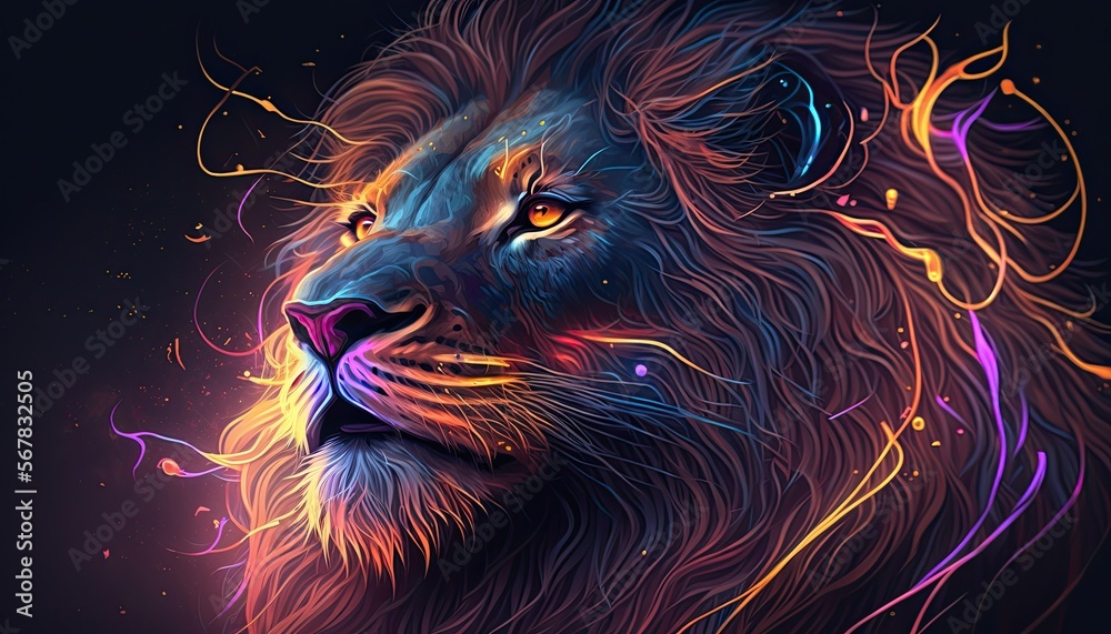Abstract neon light Lion, artwork design, digital art, wallpaper ...