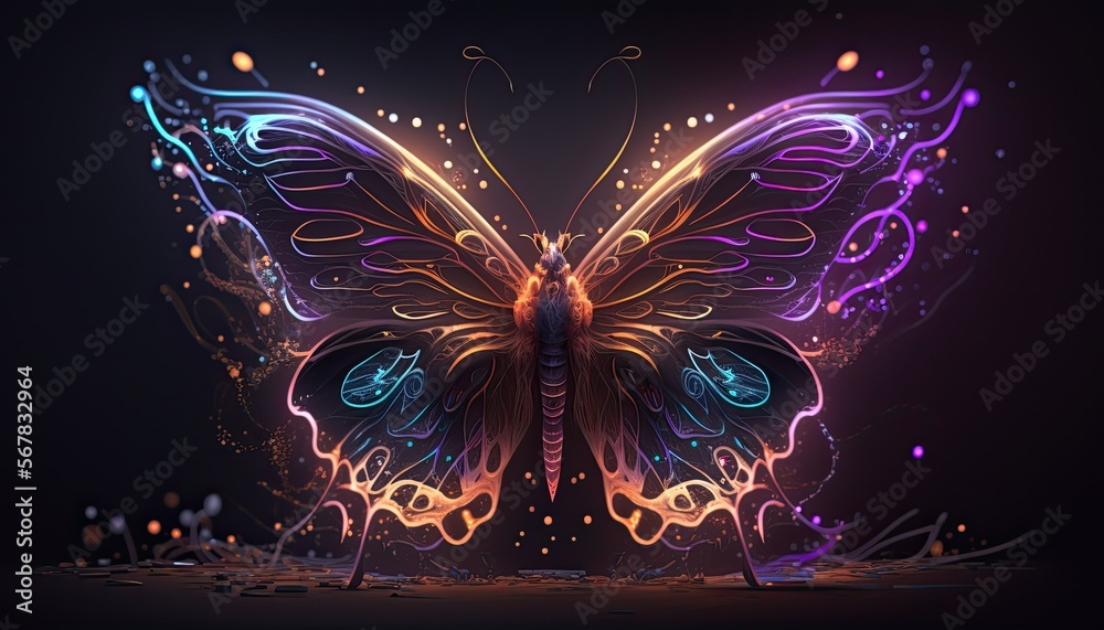 Abstract neon light Butterfly, artwork design, digital art, wallpaper ...