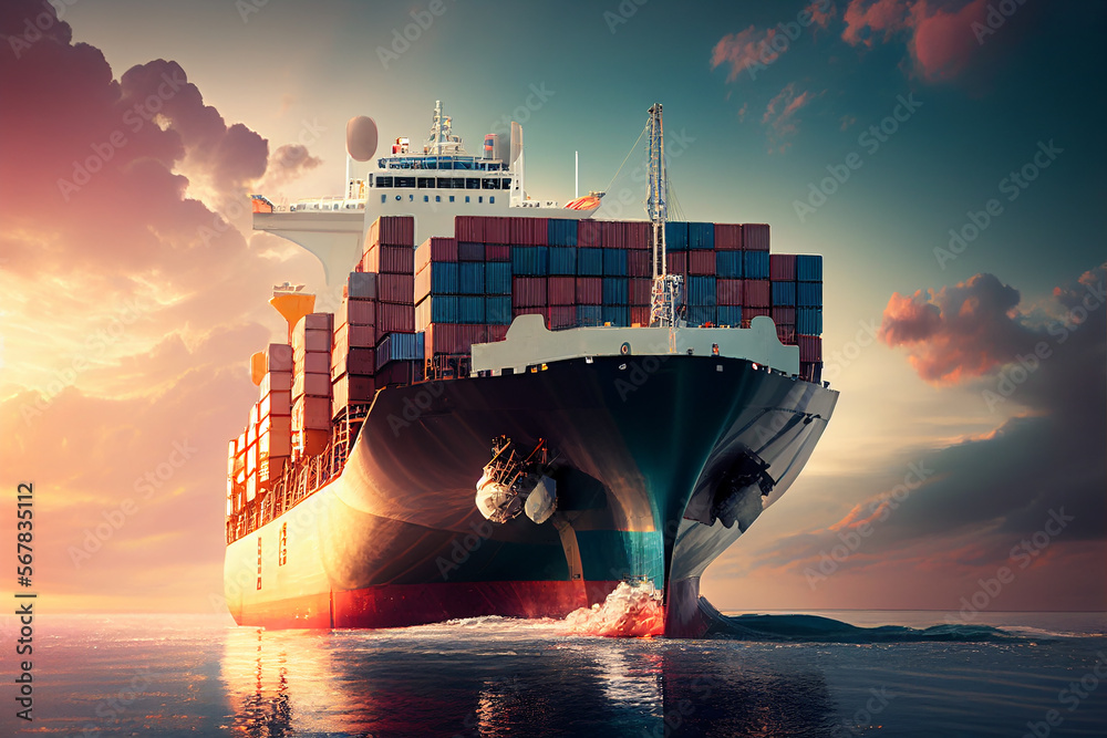 Container vessel by Mediterranean Shipping. Container Ship with ...