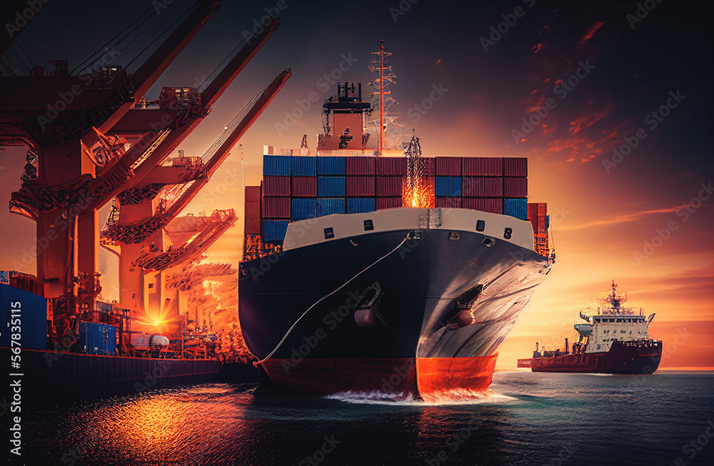 Container vessel by Mediterranean Shipping. Container Ship with ...