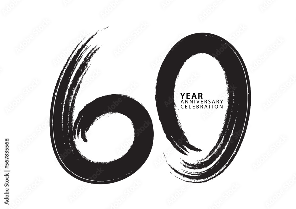 60 year anniversary celebration logotype black paintbrush vector, 60 ...