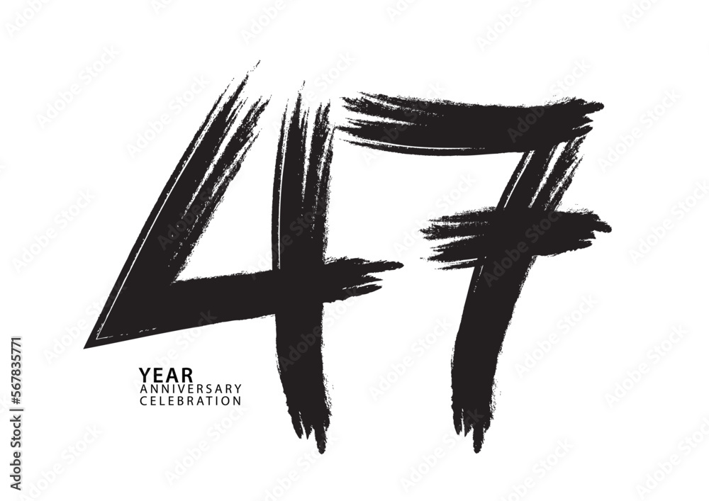 47 year anniversary celebration logotype black paintbrush vector, 47 ...