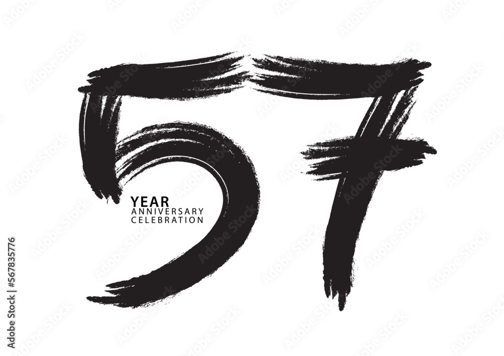 57 year anniversary celebration logotype black paintbrush vector, 57 ...