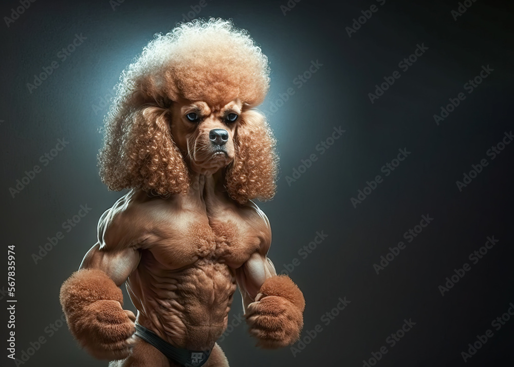 Toy apricot poodle dog, muscular ripped and shredded. A bulldog that ...