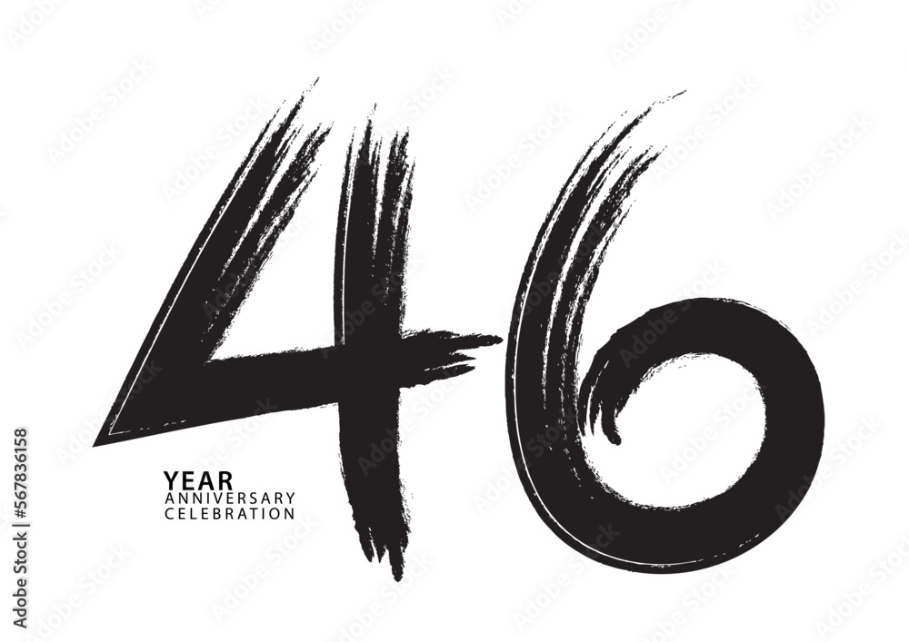 46 year anniversary celebration logotype black paintbrush vector, 46 ...
