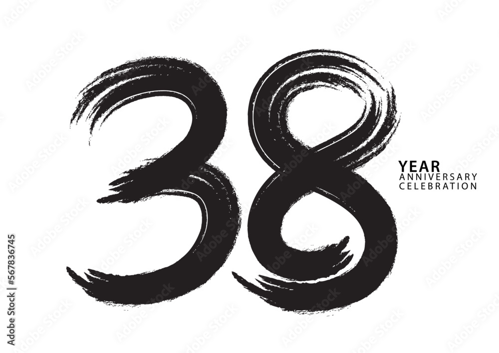 38 year anniversary celebration logotype black paintbrush vector, 38 ...