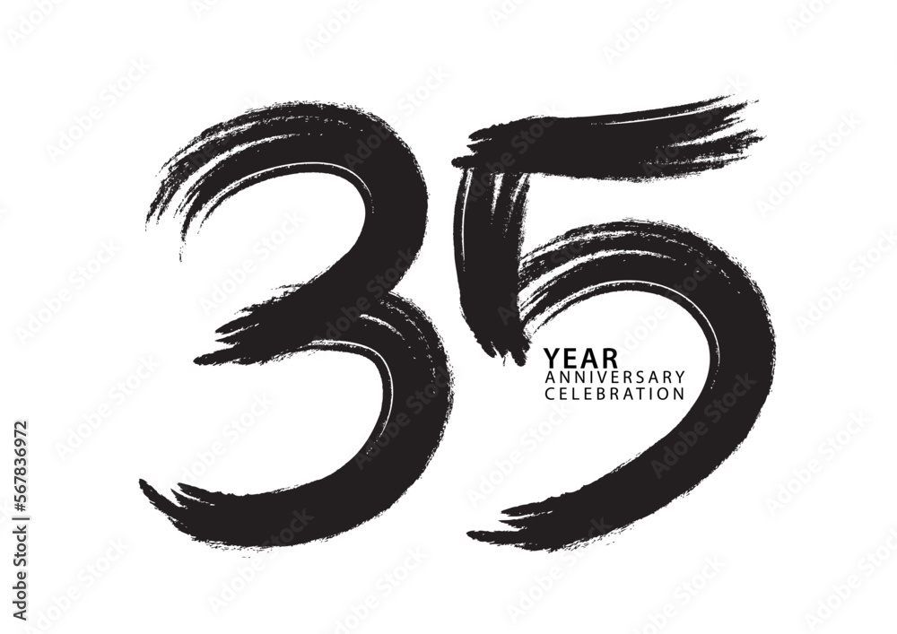 35 year anniversary celebration logotype black paintbrush vector, 35 ...