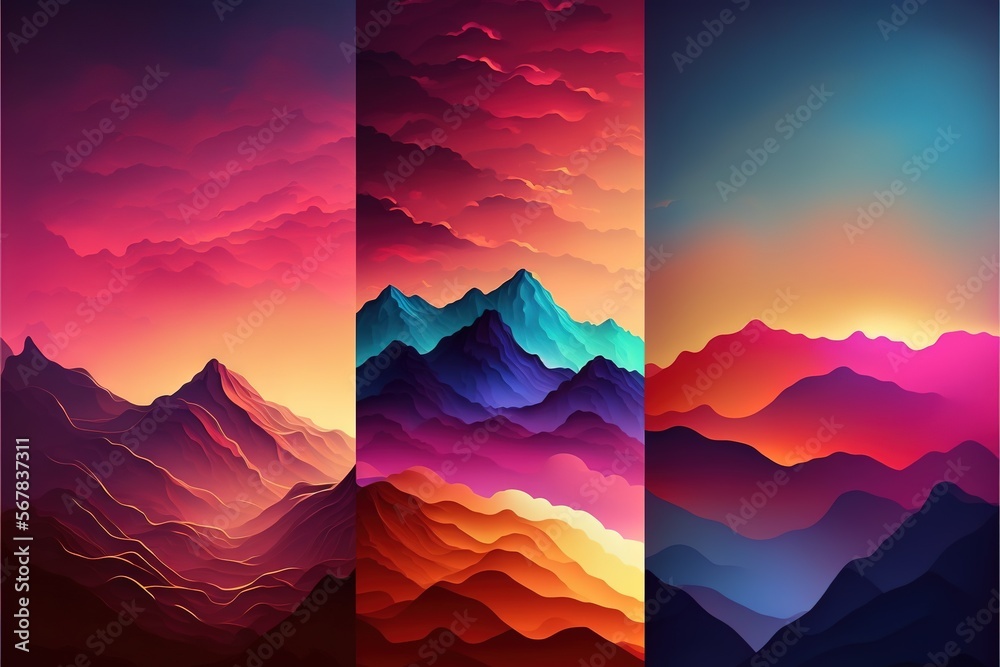 a series of three mountains with different colors of the same mountain ...