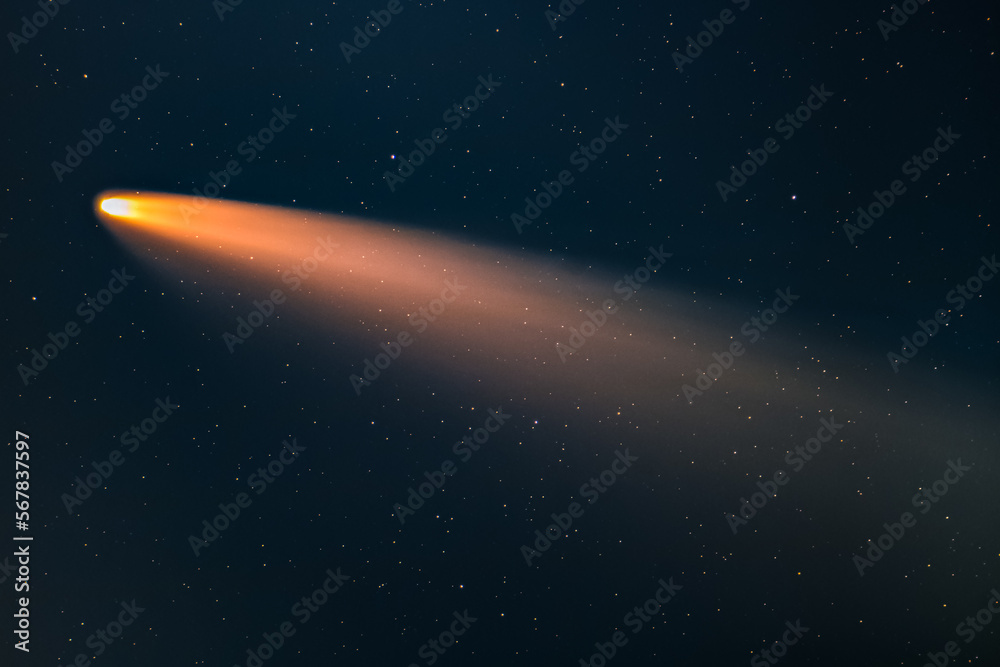 Comet C2020 F3, NEOWISE, bright nucleus and Comet's ion tail. Stock ...