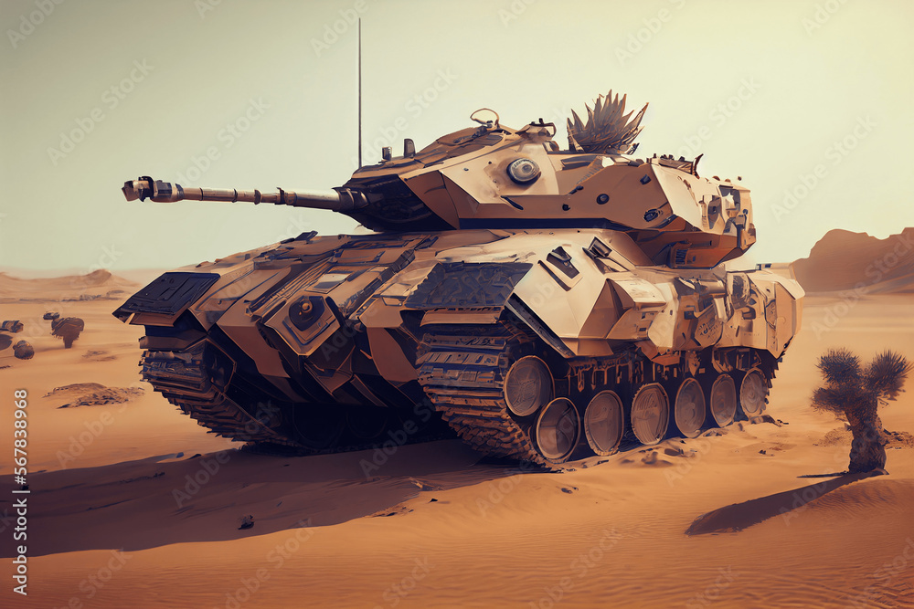 Moderner Kampfpanzer in der Wüste Stock Illustration | Adobe Stock
