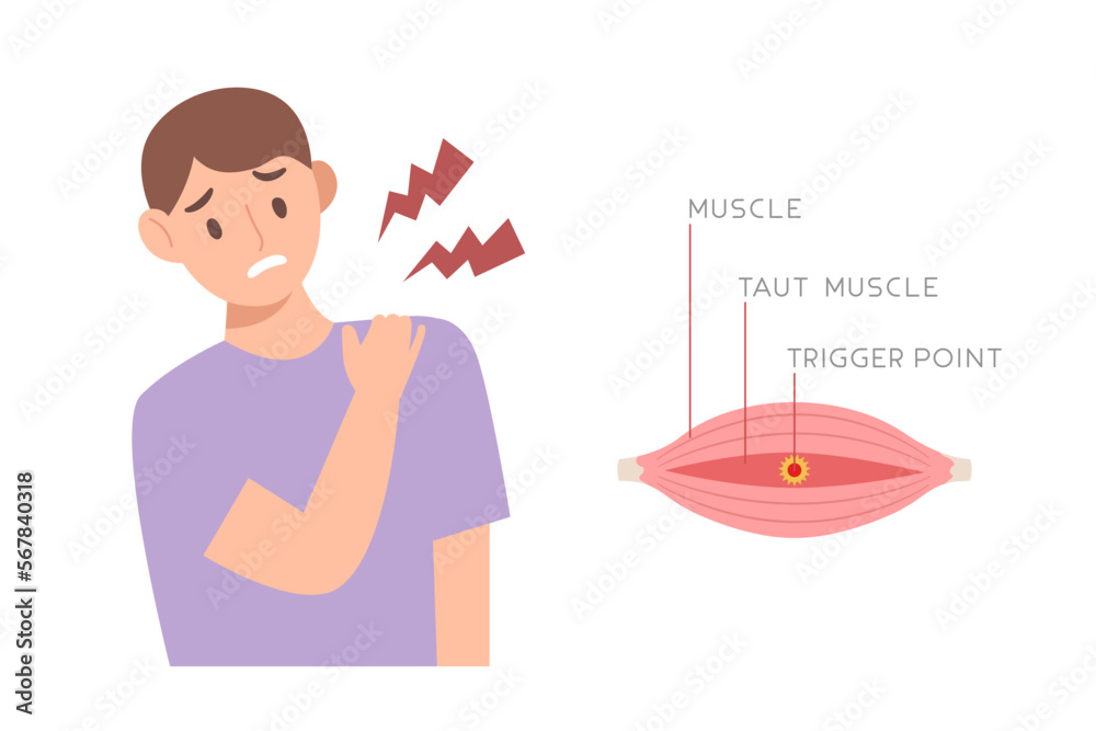 Young man suffering from neck and shoulder muscle stiffness with ...