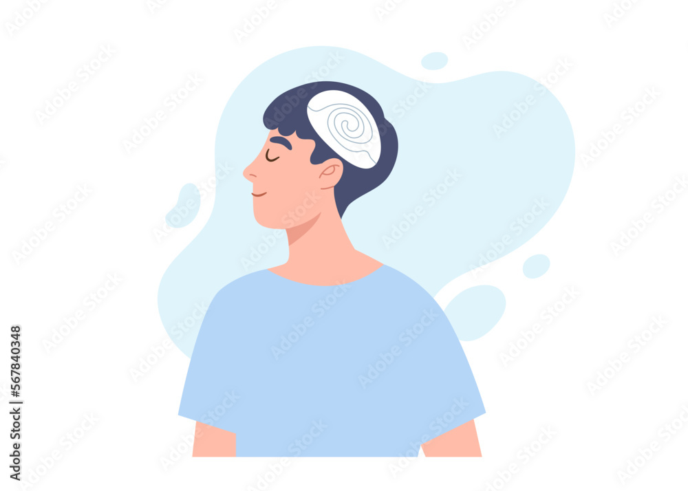 Happy man with peaceful mind and arranged thought in head. Concept of ...