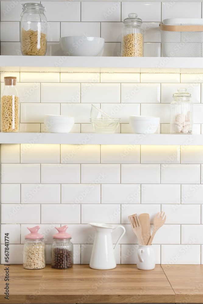 Wood table top, kitchen counter background.For montage product display ...