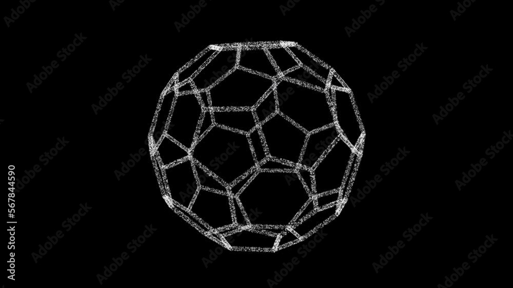 3d White Polyhedral Ball Rotates On Its Axis Black Backdrop Object Consisting Of Flickering