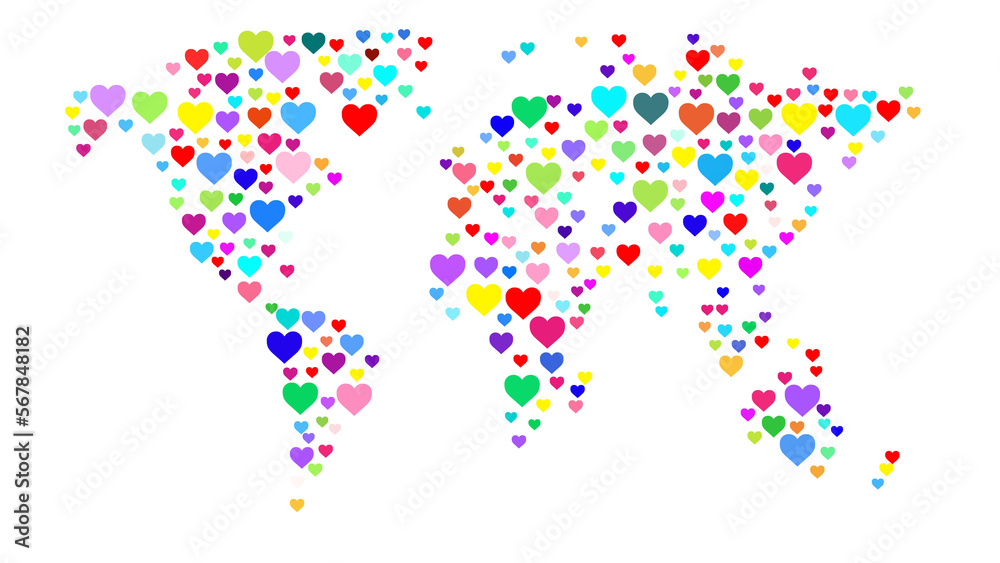 Hearts Color Map. Hearts forming world map, PNG format with transparent ...
