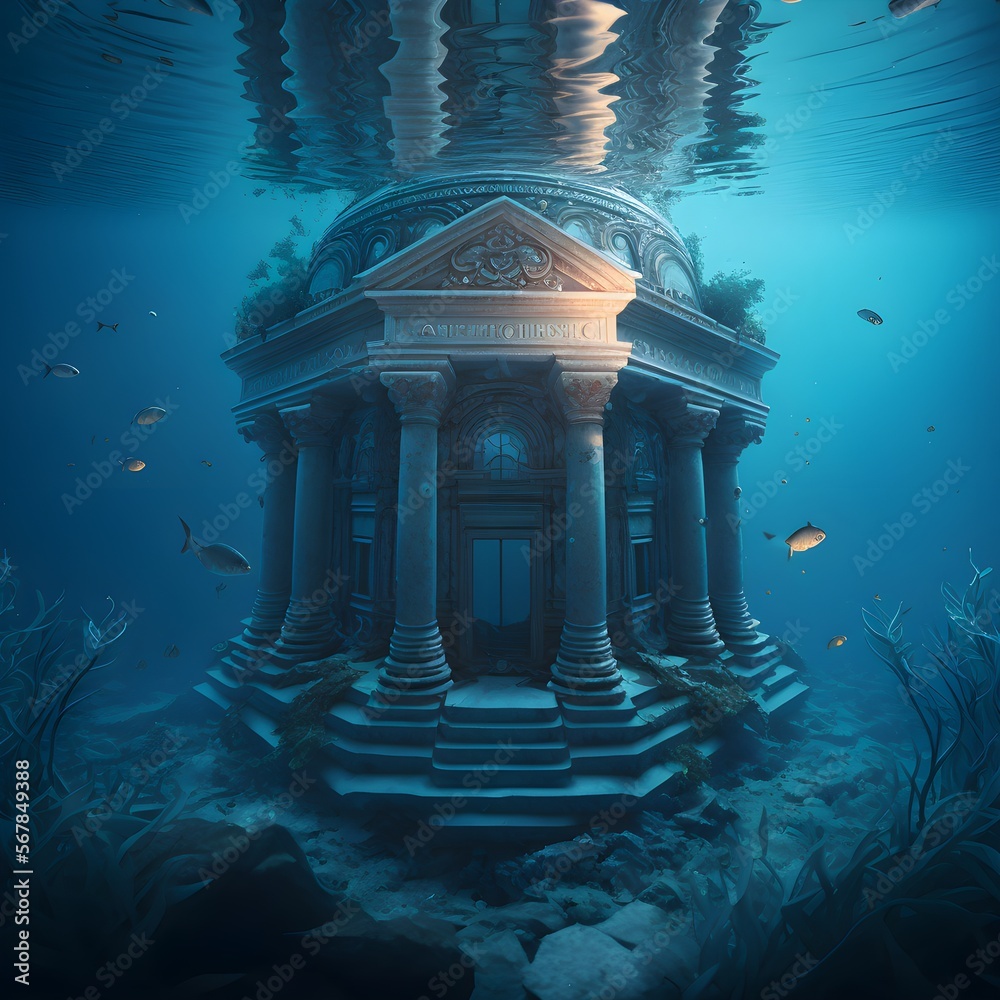 future sunken temple submerged at the bottom of the ...