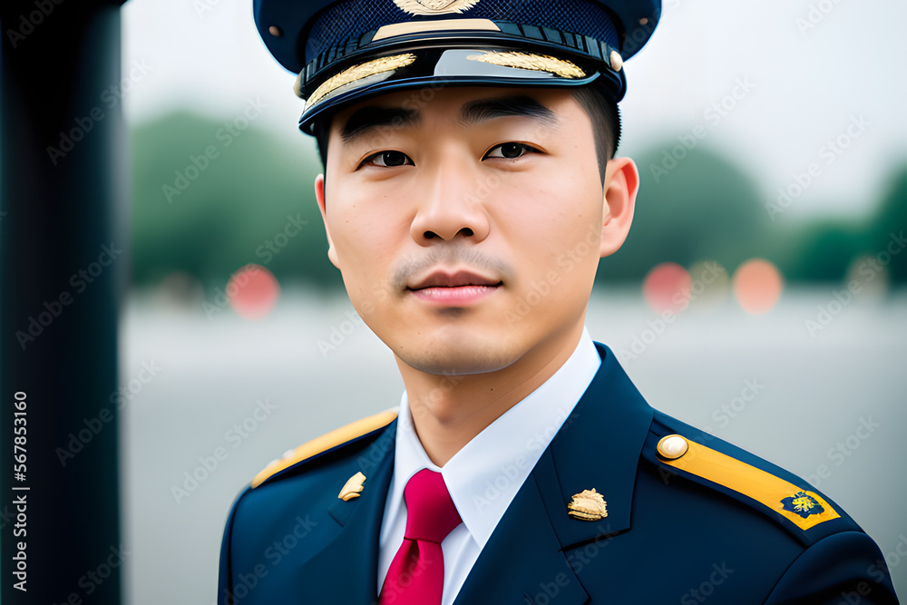 a portrait photo of a Chinese man Police Officer in outfit - Generative ...