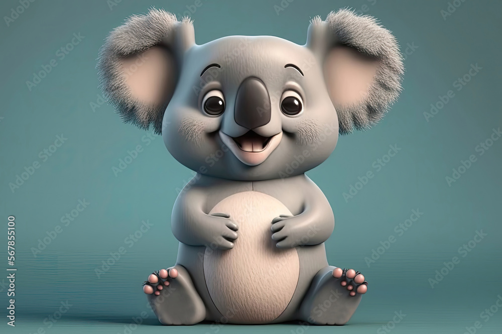 Cute 3D cartoon of koala character happy. Generative AI Stock ...