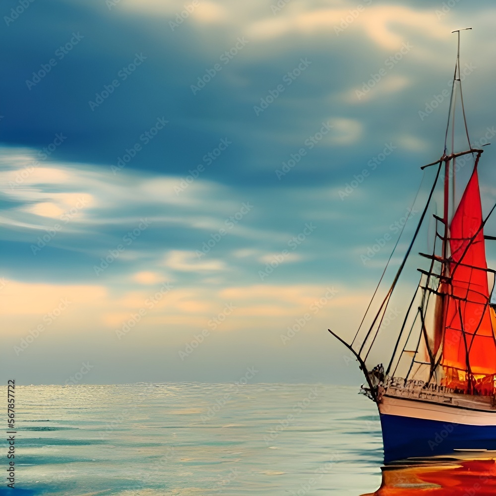 Velero navegando sobre el mar. Con estilo de pintura acrílica. Concepto ...