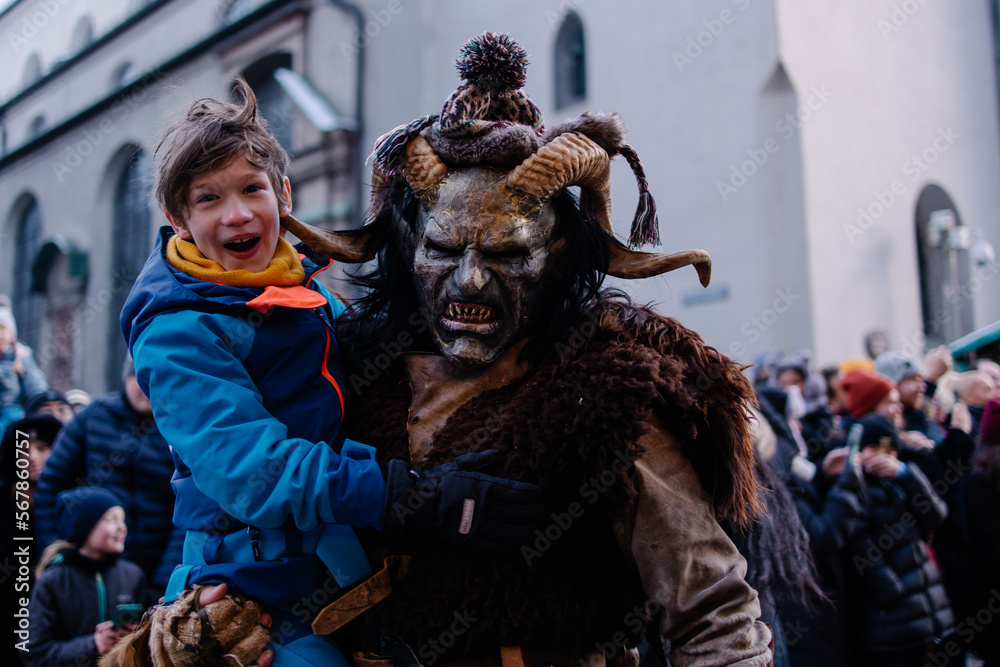 Procession of the Krampus Bavarian tradition in Germany. Costume parade ...