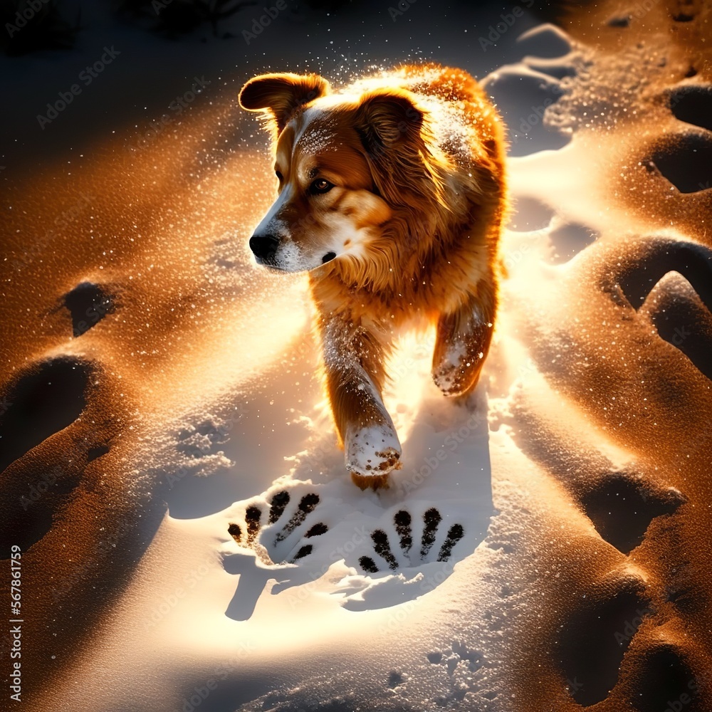fiery dog footprints in the snow walk backwards sunset cold mammal cute ...