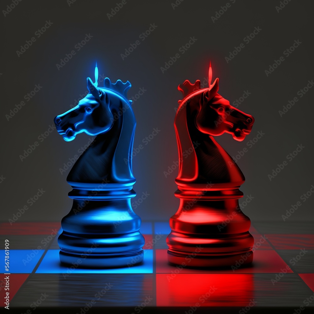 brutal in dark lightning blue and red chess pieces on the chessboard ...