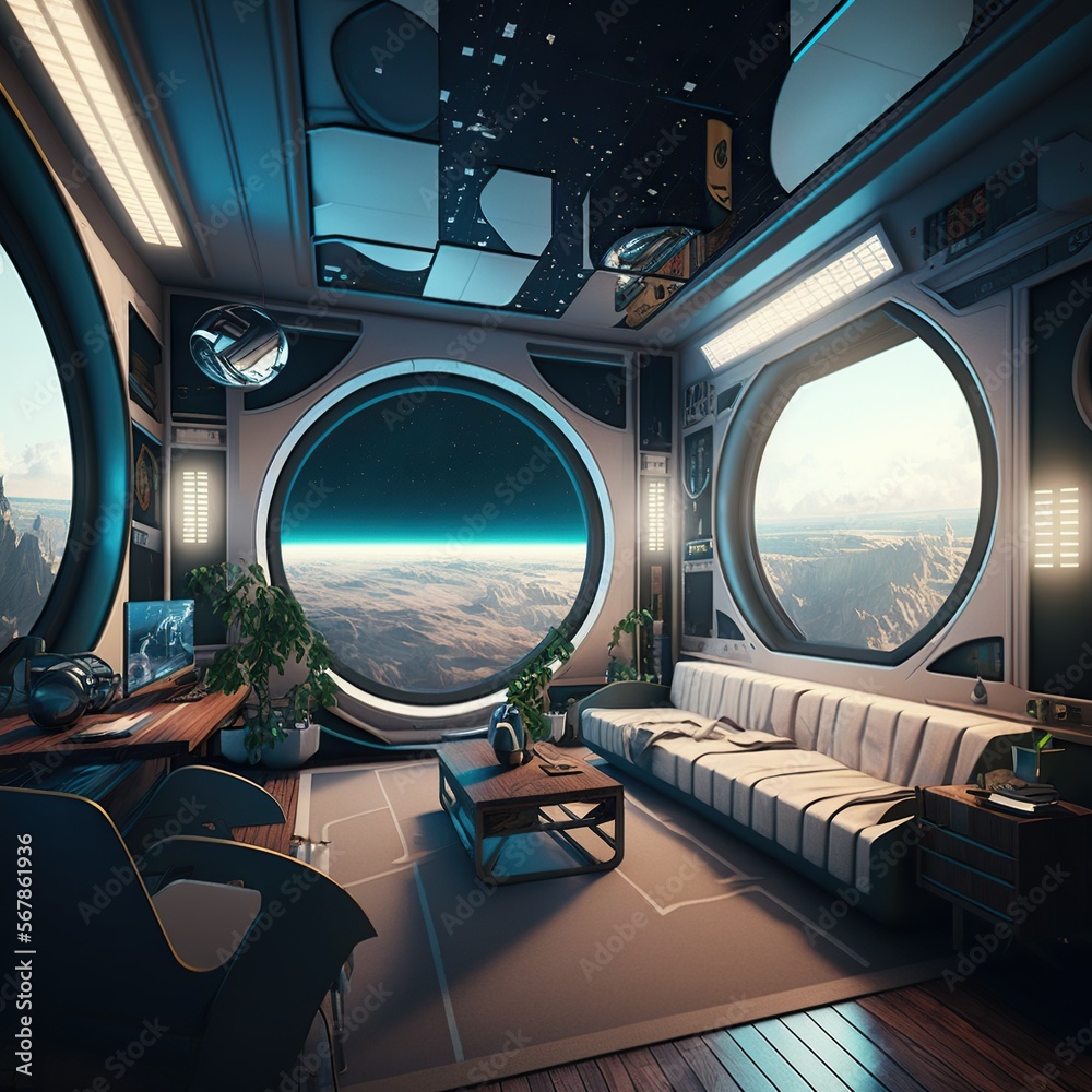Modern Luxury Apartment On Space Station Concept Of Technological