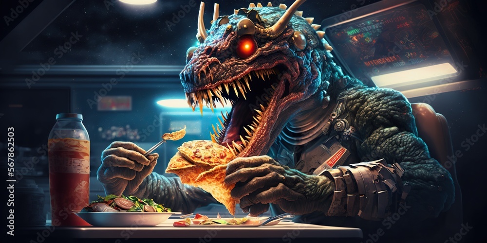 Space monster eating fastfood, concept of Alien and Fast-Food, created ...