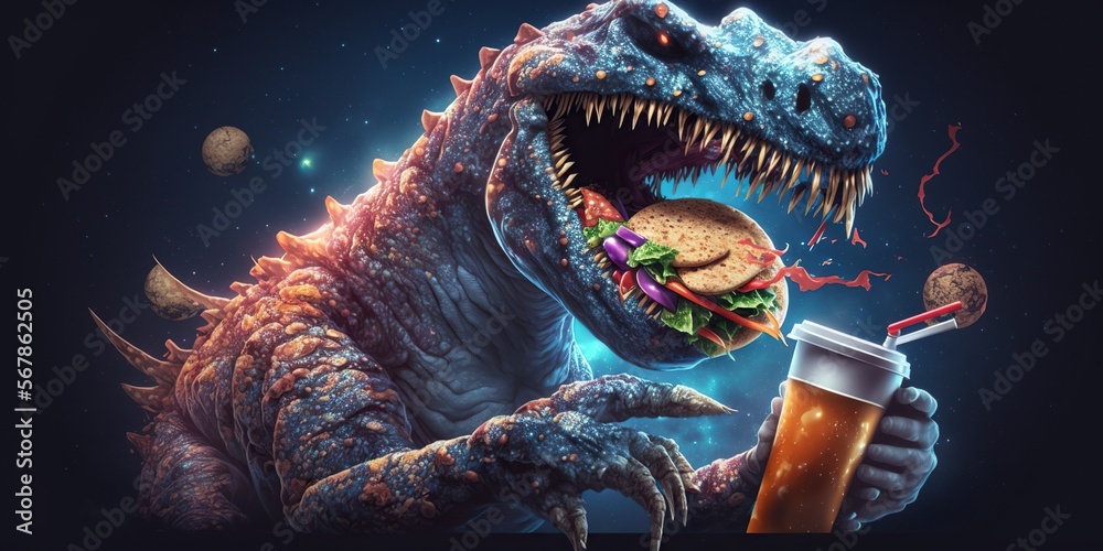 Space monster eating fastfood, concept of Alien and Fast-Food, created ...