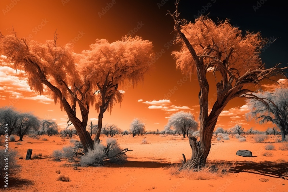 Sunburnt trees, concept of Desertification and Drought, created with ...