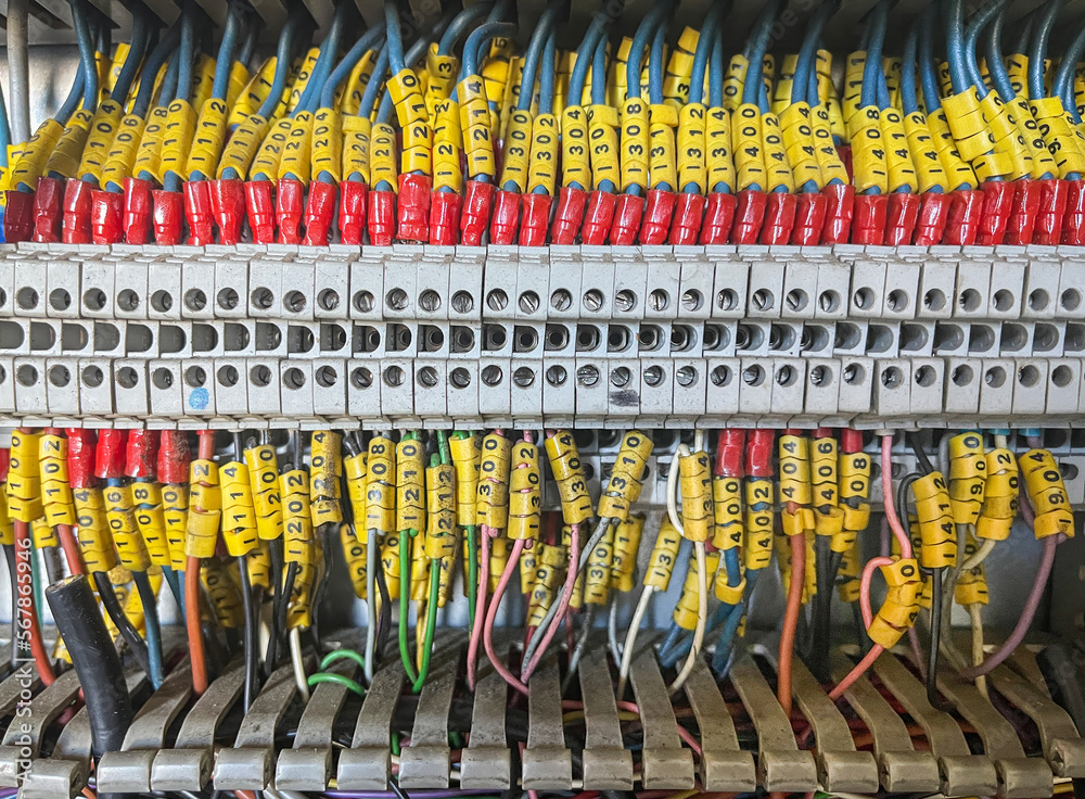 interior of an electrical cabinet with a terminal block full of ... interior of an electrical cabinet with a terminal block full of ...