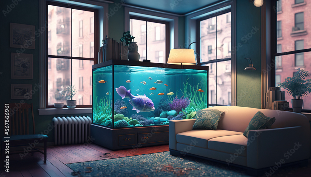 modern living room aquarium, video conference, zoom background ...