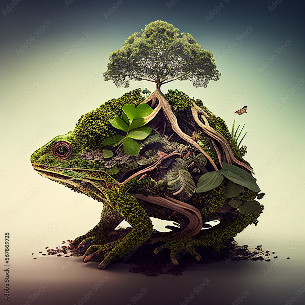 Small island in the shape of a toad, ecology, nature, dense grass ...