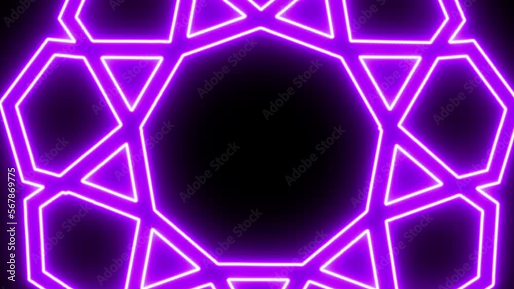 4K Animated Neon Light Radial Concentric Star Shapes Flashing Pattern ...
