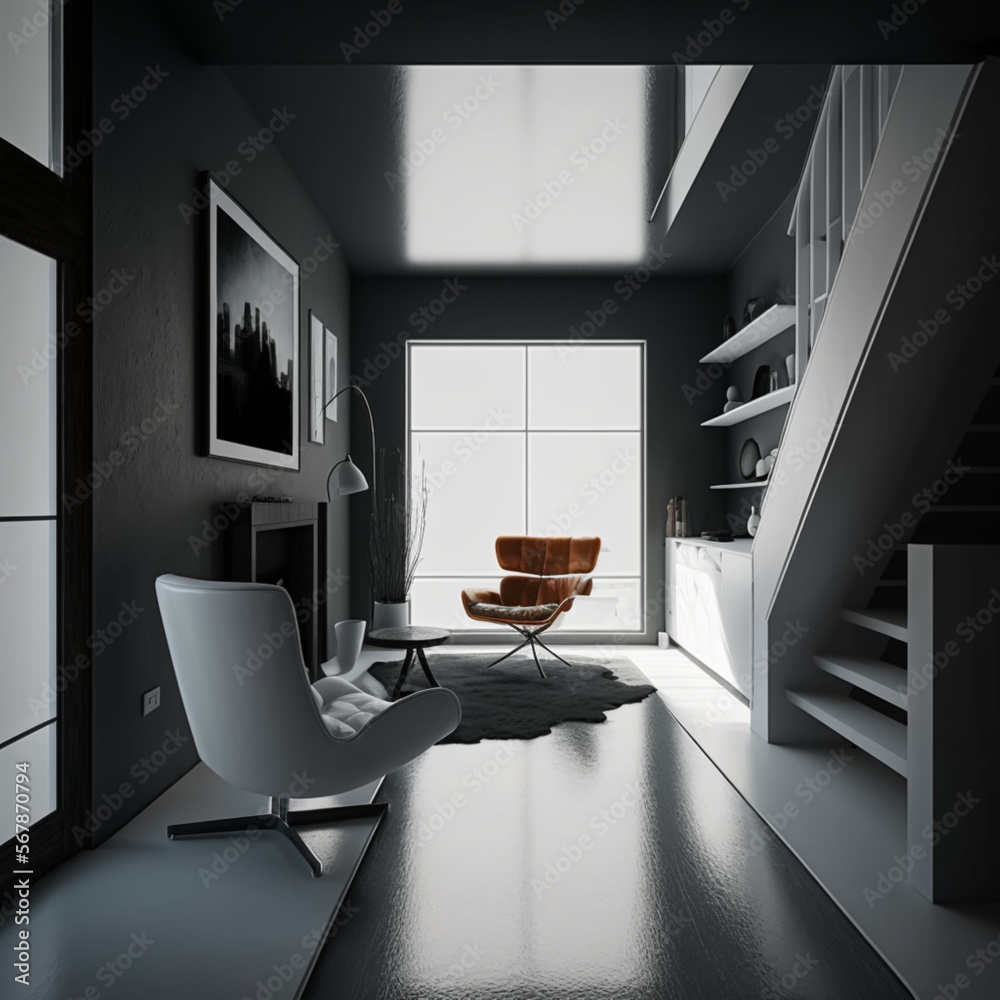 Entrance hall in the style of architectural post-modernism, with black ...