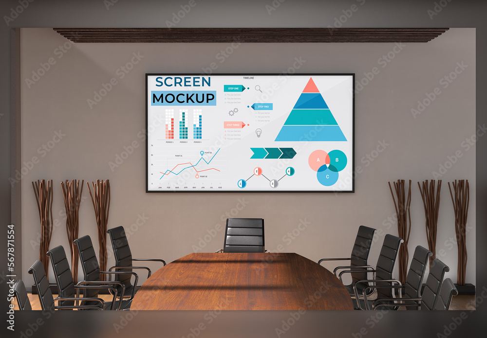Screen Mockup in a Meeting Room Stock Template | Adobe Stock