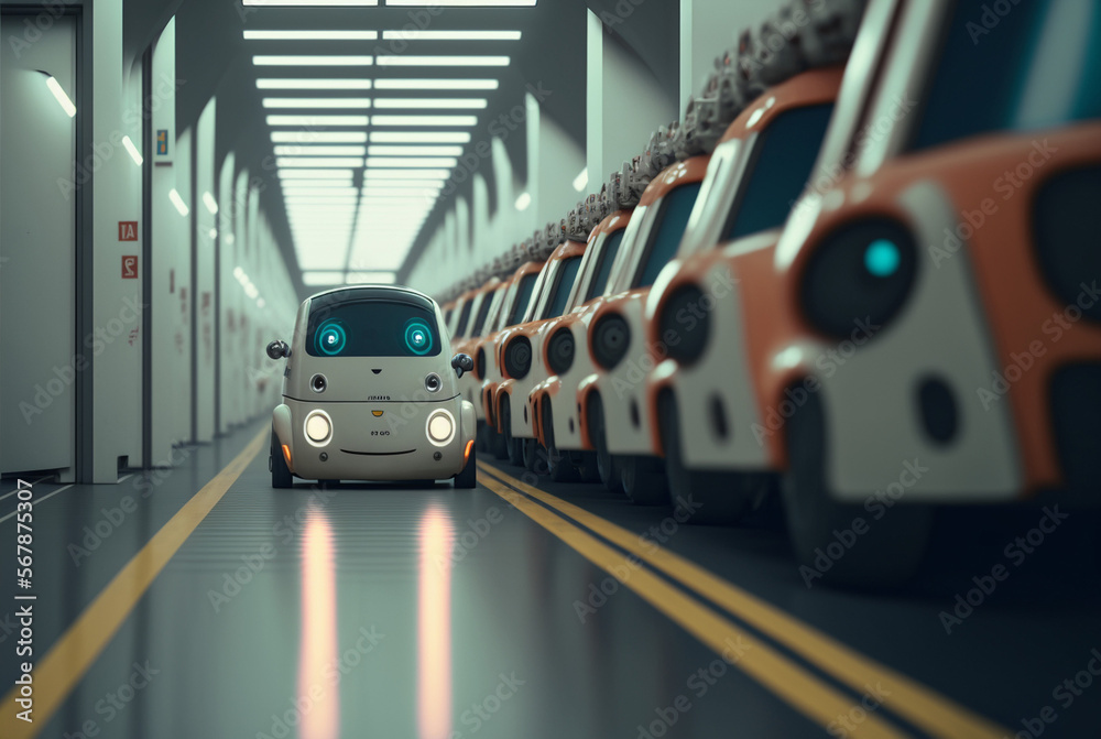 vehicle production, autonomous production hall with vehicles and smart ...