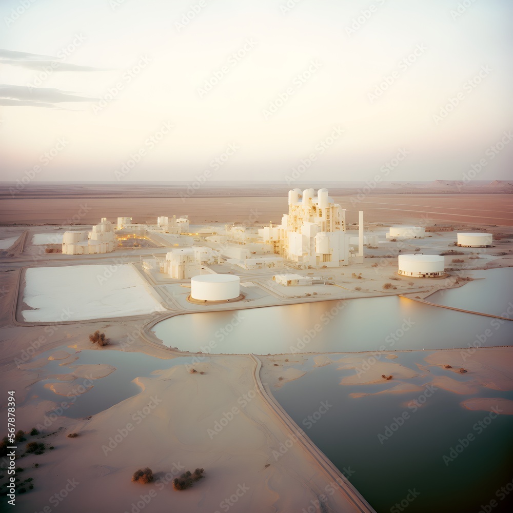 overview drone footage of nabataean spaceport city by the lake designed ...