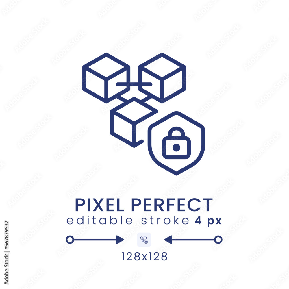 Blockchain security linear desktop icon. Risk management system. Fraud ...