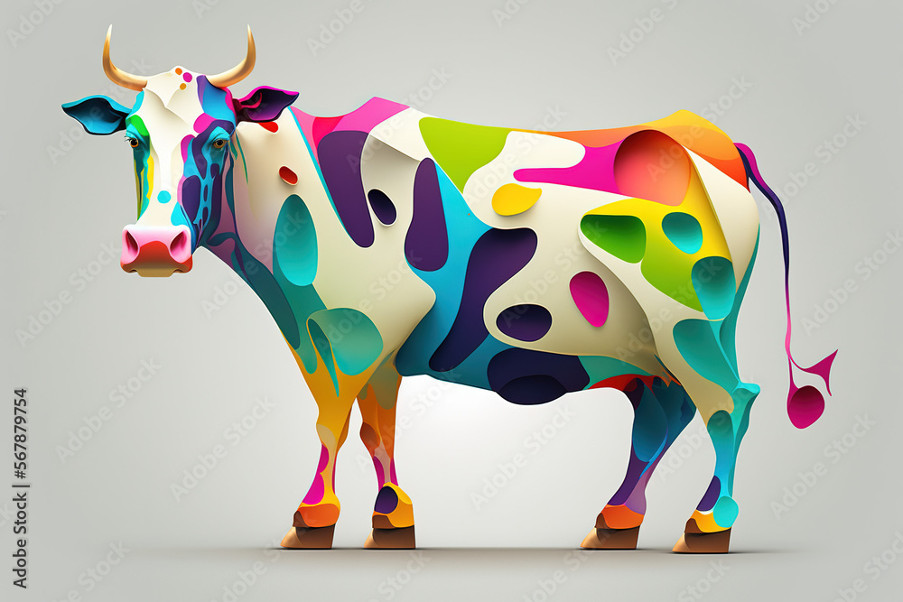 Colorful Cow Cartoon, Abstract Vector, Cow Print, digital art, Moo ...