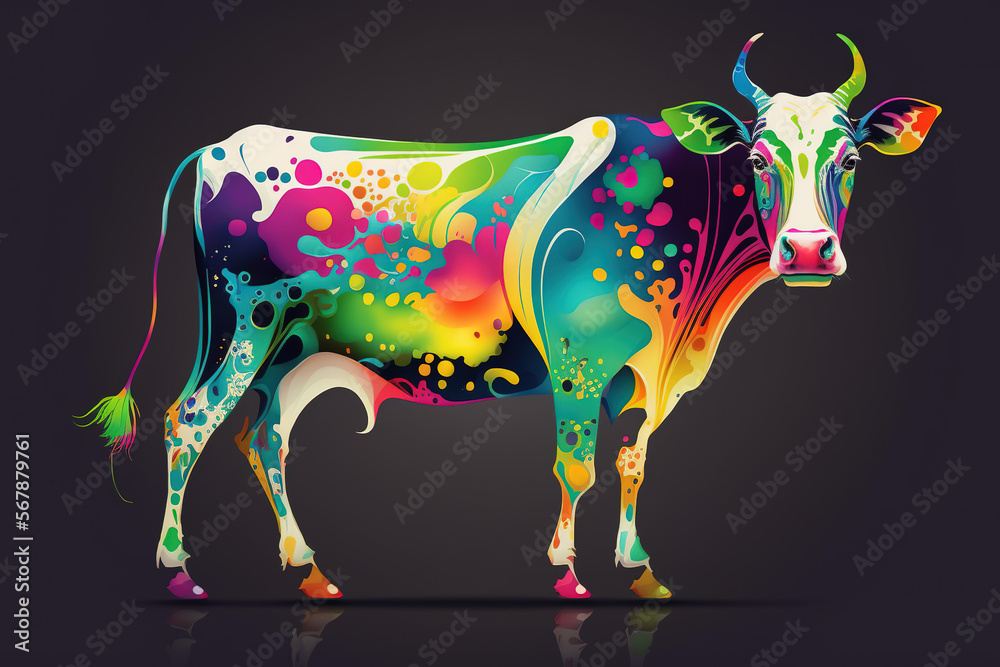 Cow Cartoon, Colorful Paint Design, Abstract Vector, Cow Print ...