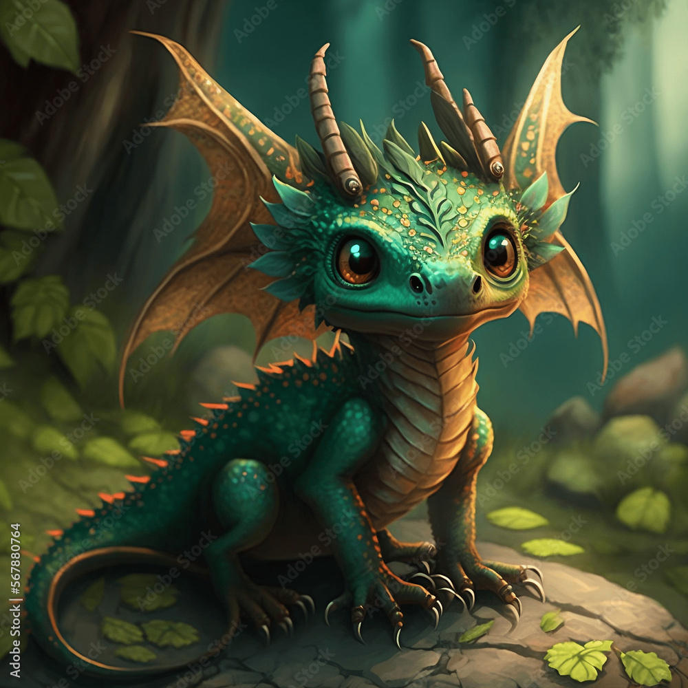 Tiny cute dragon Stock Illustration | Adobe Stock